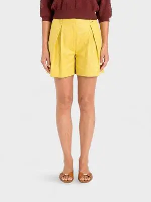 TWINSET High-waisted Shorts In A Linen And Cotton Blend - Yellow