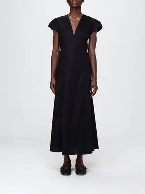 TWINSET A-line Stretch Cotton Midi Dress With V-neck And Short Sleeves - Black
