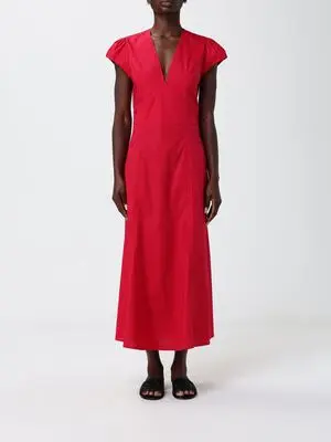 TWINSET A-line Stretch Cotton Midi Dress With V-neck And Short Sleeves - Red