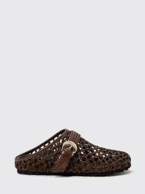 TWINSET Woven Polyurethane Mules With Low Heel And Round Toe - Coffee