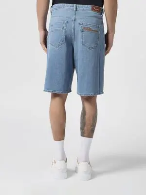 BILLIONAIRE 5-pocket Cotton Denim Shorts With Embroidered Rear Logo - Turquoise
