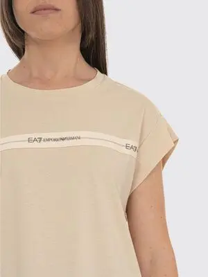 EA7 Cotton Jersey T-shirt With Logo Detail - Beige