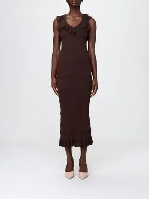 TWINSET Viscose Sheath Midi Dress With V-neck And Off-the-shoulder Design - Coffee