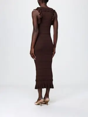 TWINSET Viscose Sheath Midi Dress With V-neck And Off-the-shoulder Design - Coffee