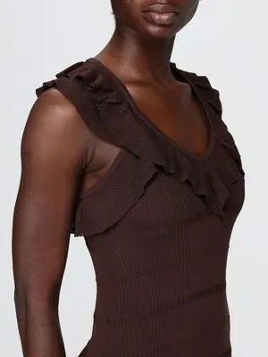 TWINSET Viscose Sheath Midi Dress With V-neck And Off-the-shoulder Design - Coffee
