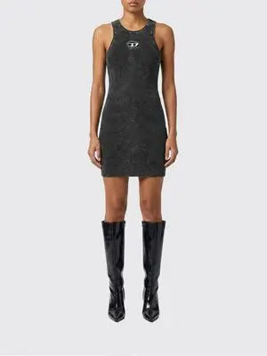 DIESEL® Ribbed Mini Dress With Logo Detail - Black