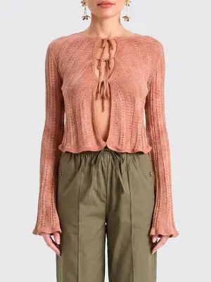 TWINSET Linen-blend Cardigan With Crew Neck And Tie Closure - Salmon