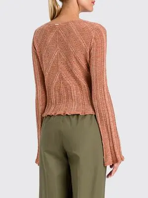 TWINSET Linen-blend Cardigan With Crew Neck And Tie Closure - Salmon