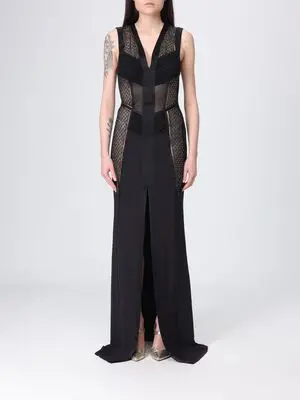 Elisabetta Franchi V-neck Crêpe Evening Gown With Front Slit - Black