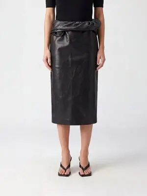 Magda Butrym Leather Midi Pencil Skirt With Rouches - Black