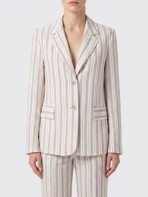 SEMICOUTURE Striped Single-breasted Pure Linen Blazer With Lapels - Nude
