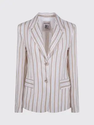 SEMICOUTURE Striped Single-breasted Pure Linen Blazer With Lapels