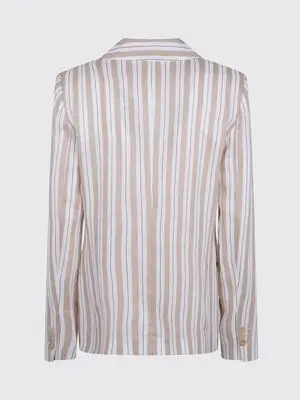SEMICOUTURE Striped Single-breasted Pure Linen Blazer With Lapels