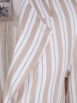 SEMICOUTURE Striped Single-breasted Pure Linen Blazer With Lapels
