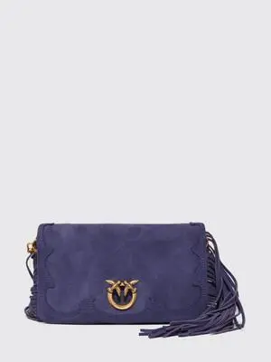 Pinko Love Bag Click Soft Horizontal Mini Pouch In Suede With Fringes - Violet