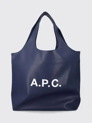 A.p.c. Large Ninon Tote Bag In Recycled Materials With Printed Logo Blue