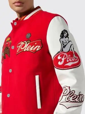Philipp Plein Bi Wool Cloth Varsity Bomber Jacket With Embroide Patches