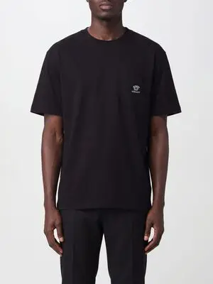 Versace Medusa Logo Relaxed Fit Cotton T-shirt With Patch Pocket - Black