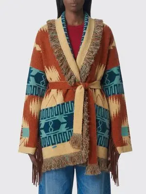 Alanui Ethnic Pattern Wool Blend Cardigan With Fringe