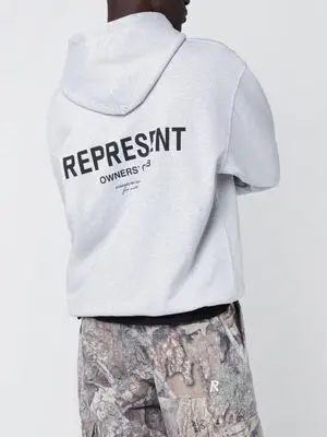 REPRESENT Oversized Cotton Hoodie With Logo - Grey