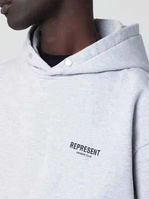 REPRESENT Oversized Cotton Hoodie With Logo - Grey