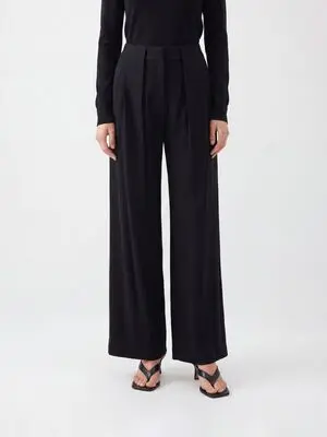 PT TORINO Wide-leg Viscose Pants With Pleats And Mid-rise Waist - Black