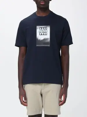 BOSS Crew Neck Pure Cotton T-shirt With Printed Front Logo - Blue
