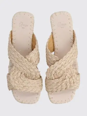 CastaÑer Padme Woven Raffia Mules With Low Heel - Ivory