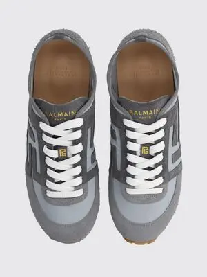 Balmain Racer 45 Low-top Sneakers In Leather And Suede With Pb Monogram - Grey