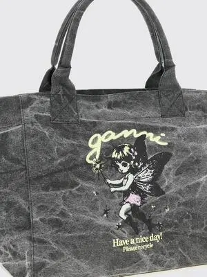 GANNI Recycled Cotton Canvas Bag With Printed Logo