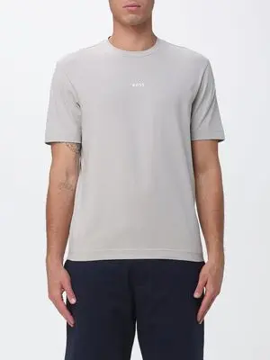 BOSS Crew Neck Stretch-cotton T-shirt With Contrast Chest Logo - Beige