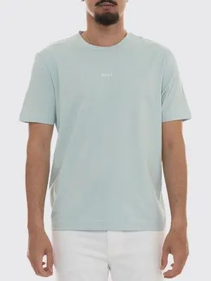 BOSS Crew Neck Stretch-cotton T-shirt With Contrast Chest Logo - Turquoise