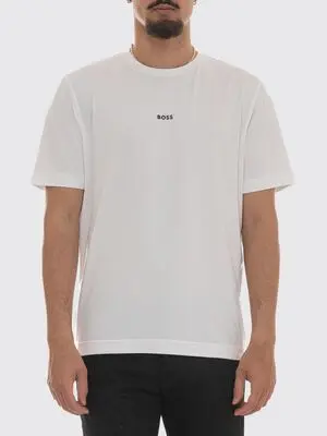 BOSS Crew Neck Stretch-cotton T-shirt With Contrast Chest Logo - White