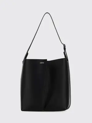 Loewe Cylindrical Calfskin Leather Shoulder Bag With Embossed Logo - Onyx