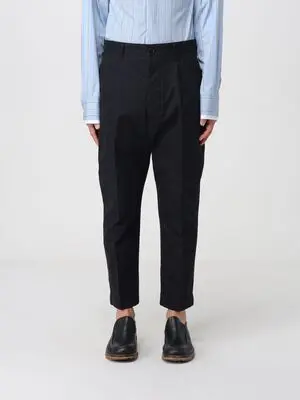 AMI Paris Carrot Fit Cotton Trousers With Front Pleats - Black