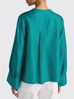 Momoni Pure Silk Long-sleeved Shirt With Mandarin Collar - Green
