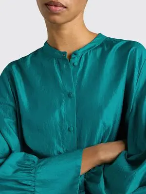 Momoni Pure Silk Long-sleeved Shirt With Mandarin Collar - Green