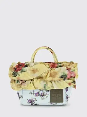 GANNI Recycled Polyamide Bag With Floral Print And Ruffles - Ice