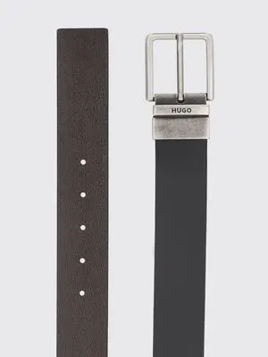 Hugo Reversible Grained And Smooth Leather Belt With Engraved Logo
