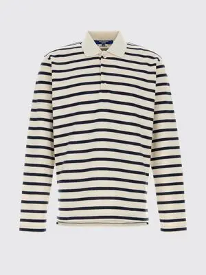 Junya Watanabe Striped Long-sleeve Cotton Polo With Ribbed Collar