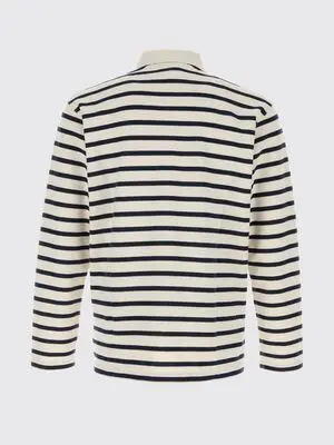 Junya Watanabe Striped Long-sleeve Cotton Polo With Ribbed Collar