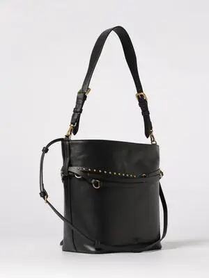 Pinko Belt Bag Leather Bucket Bag With Micro Studs - Black