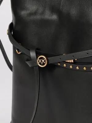 Pinko Belt Bag Leather Bucket Bag With Micro Studs - Black