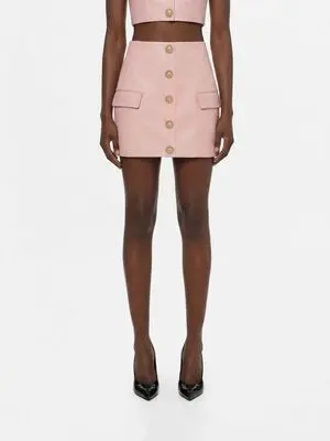 Balmain Leather Mini Skirt - Pink