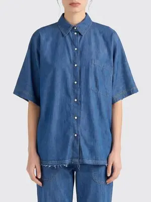 Momoni Short-sleeved Cotton Shirt With A Relaxed Fit And Dropped Shoulders - Blue
