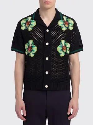 Casablanca Floral Print Crochet Shirt - Black