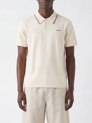 A.p.c. Short-sleeved Cotton Polo Shirt With Contrast Logo - Beige