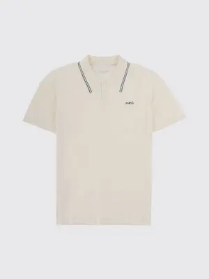 A.p.c. Short-sleeved Cotton Polo Shirt With Contrast Logo - Beige