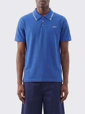 A.p.c. Short-sleeved Cotton Polo Shirt With Contrast Logo - Blue