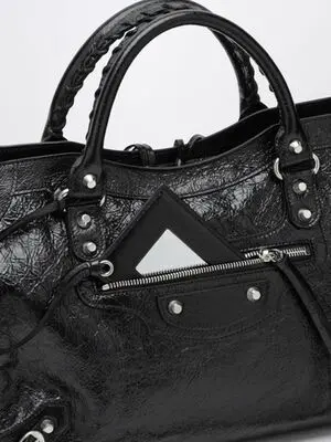 Balenciaga Arena Lambskin Handbag With Studs - Black